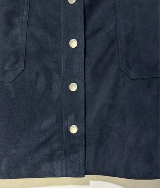 RAG & BONE Navy Siggy Suede Snap- Front Mini Skirt Leather Waistband 10 ...