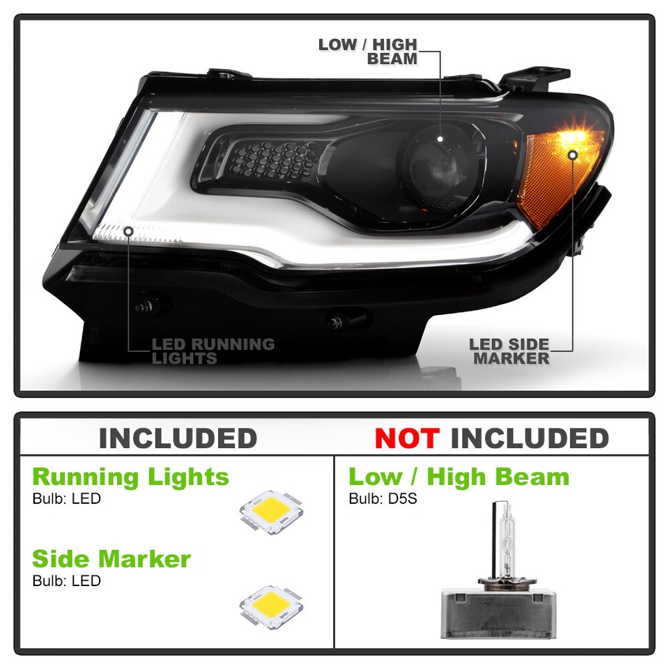 For 2017-2021 Jeep Compass HID/Xenon LED DRL Projector Headlights ...