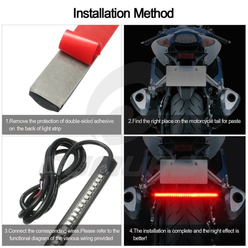 Universal Flexible Motorcycle 48LED Light Strip Rear Tail Brake Stop ...
