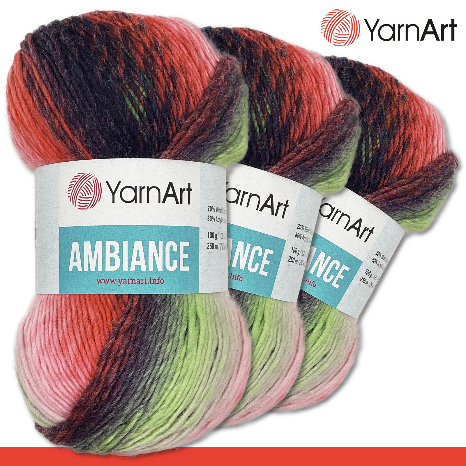 YarnArt 3 x 100 g Ambiance Garn Wolle mit Farbeverlauf Häkeln Stricken ...