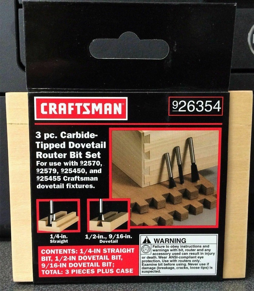 Craftsman 26354 3 Piece Carbide Tipped Dovetail Router Bit Set 1/4 ...