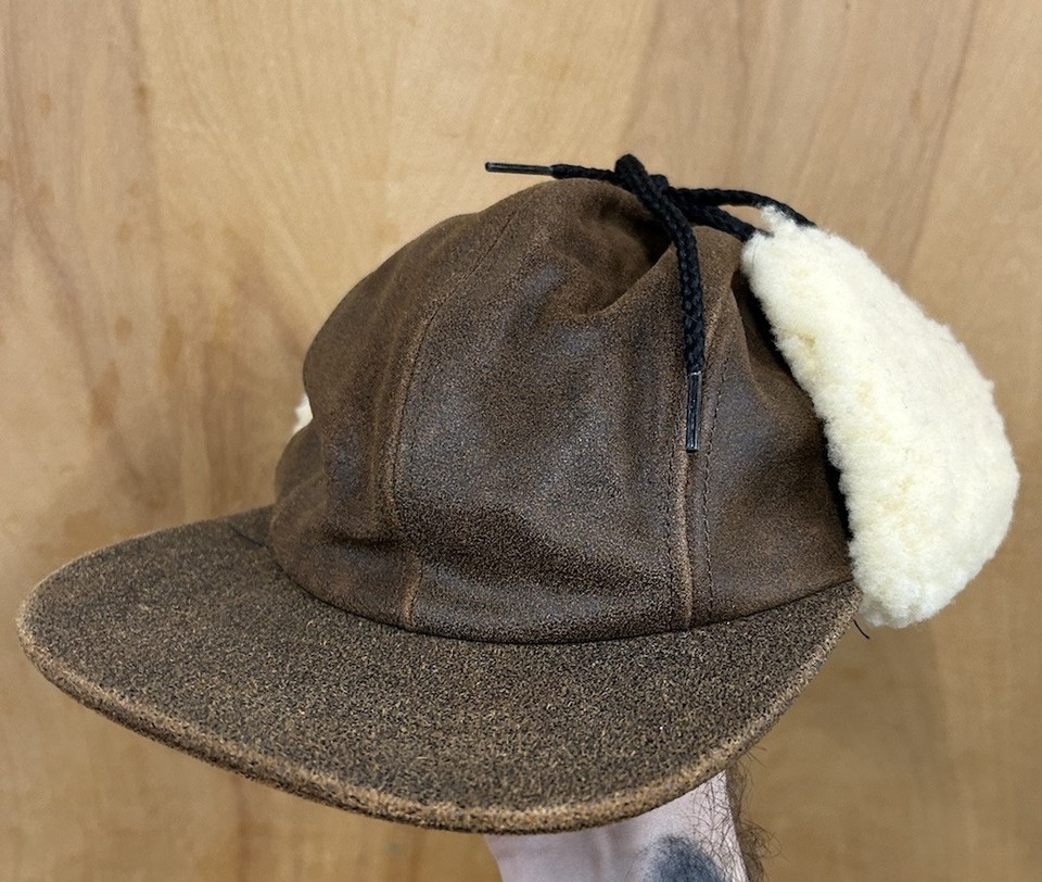 Vintage Orvis Leather Shearling Hunting Ear Flap Trapper Style Hat Size ...