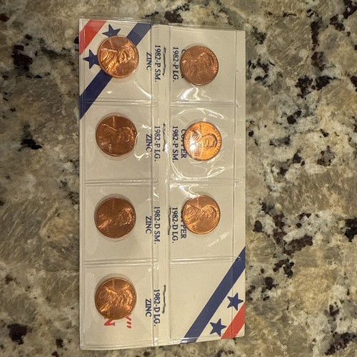 1982 P & D Lincoln Cent 7 Coin Variety Set - Large & Small Date, Copper ...