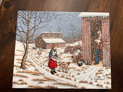 c carson oil paintings man with pig girl collecting eggs. | eBay