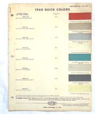 1960 BUICK DUPONT COLOR PAINT CHIP CHART ALL MODELS ORIGINAL | eBay