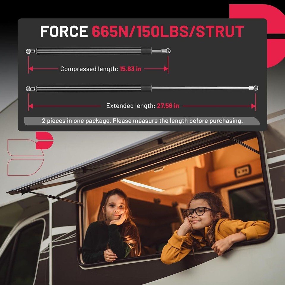 2Pcs ST270P15010 27inch 150Lbs/665N Gas Struts for Travel Trailer Bed ...