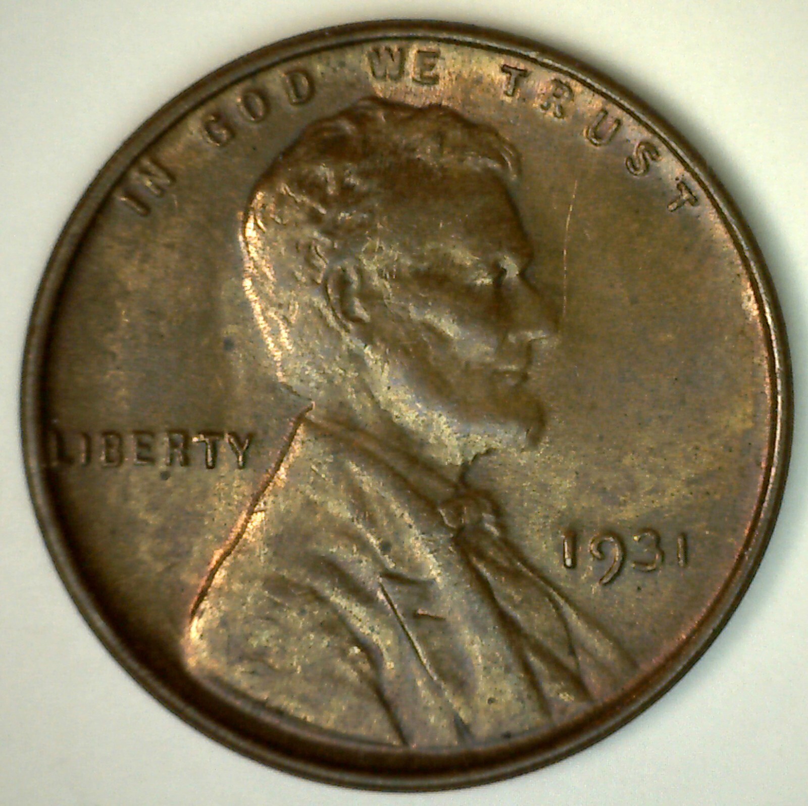 1931 Lincoln Wheat Cent Coin 1c Scratched Obv US Penny Uncirculated ...