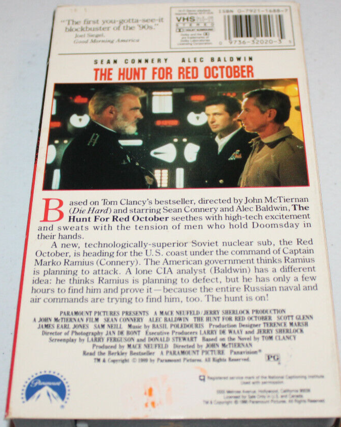 The Hunt for Red October (VHS 1990) Sean Connery, Alec Baldwin, Scott ...