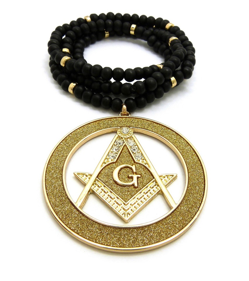NEW FREEMASON MASONIC 2 TONE ROUND PENDANT 6mm/30" WOODEN BEAD CHAIN ...
