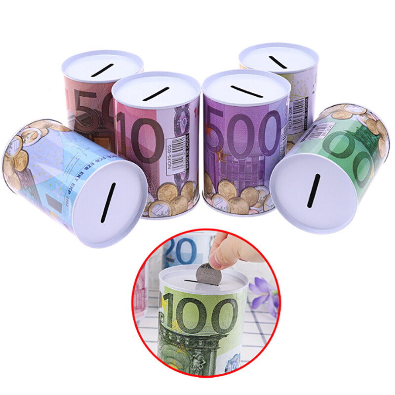 Euro Dollar Money Box Safe Cylinder Piggy Bank Banks For Coins Deposit ...