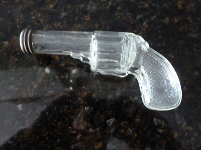 Vintage Glass GUN Pistol Revolver Candy Container with Metal Cap Clean ...