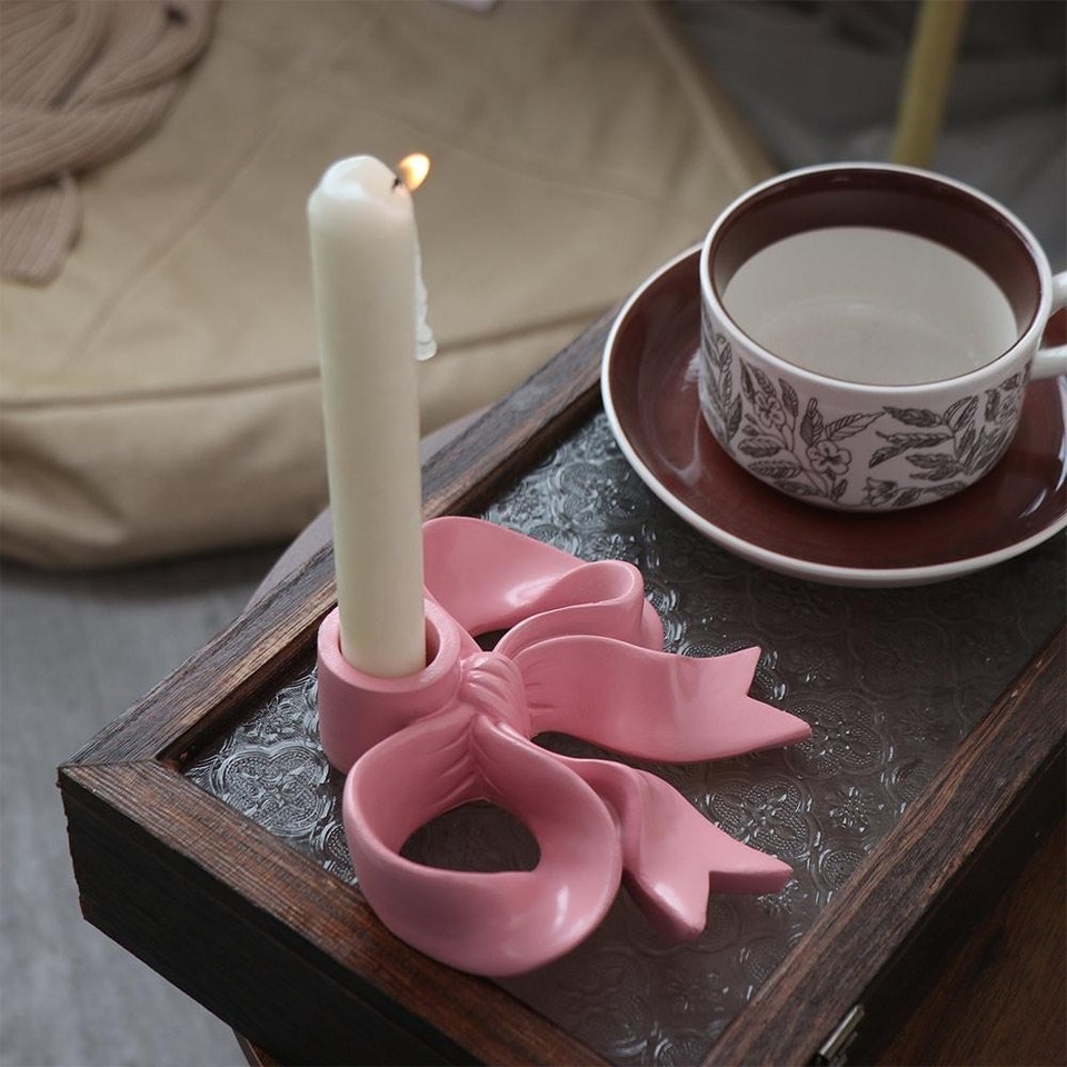 Unique Ceramic Bow Candle Holder INS Bowknot Shape Candlestick Home ...