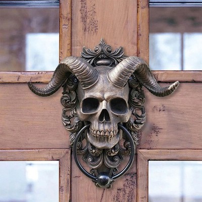 Hell Demon Horned Skull Hanging Door Knocker Heavy Duty Gothic Home ...