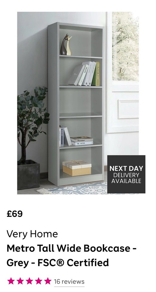 Metro Tall Wide Bookcase grey Modern Functional Organization for Home ...