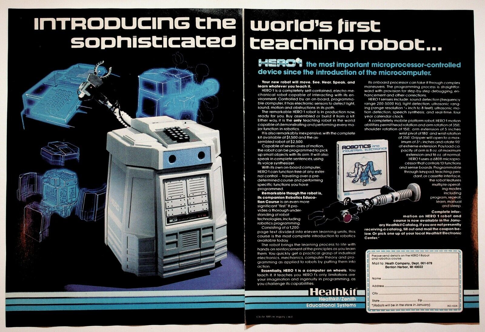 1983 Heathkit Zenith Hero 1 Robot Vintage Computer Technology 2-Page Ad ...