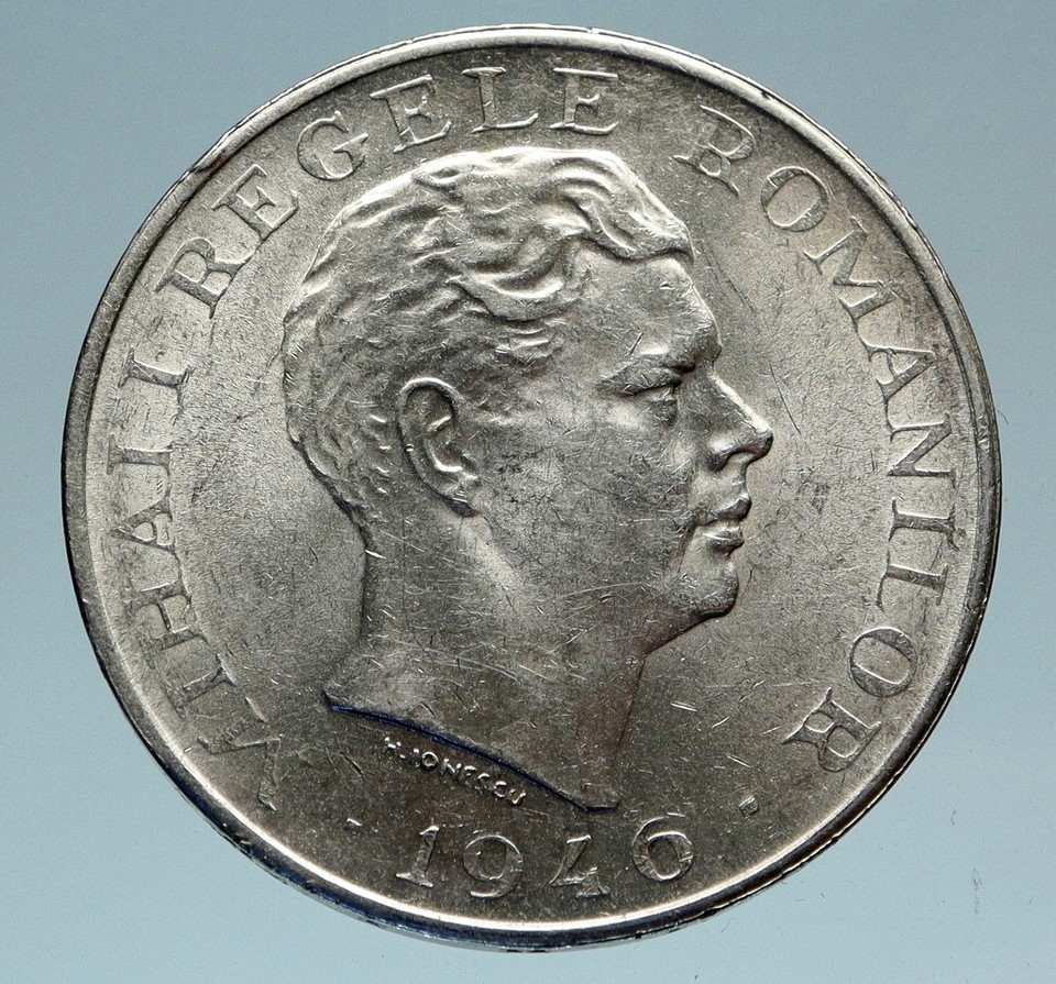 1946 ROMANIA Michael I Romanian Lady & Bird Antique Genuine Silver Coin ...