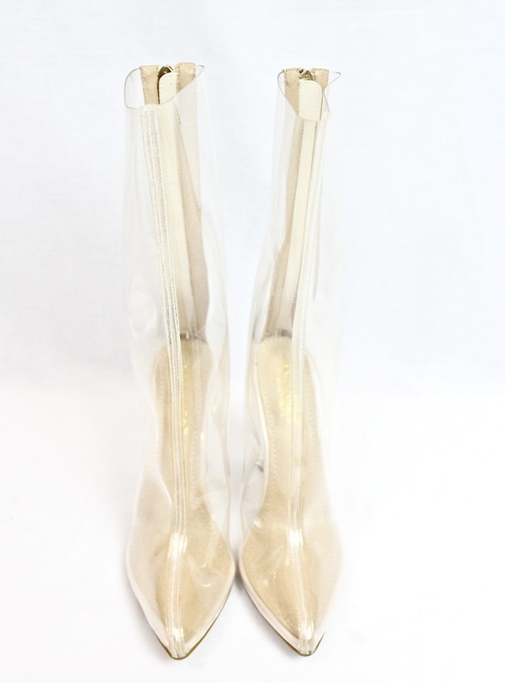 Pointy Toe Block Chunky Clear Perspex Lucite Heel Ankle Boot Bootie ...