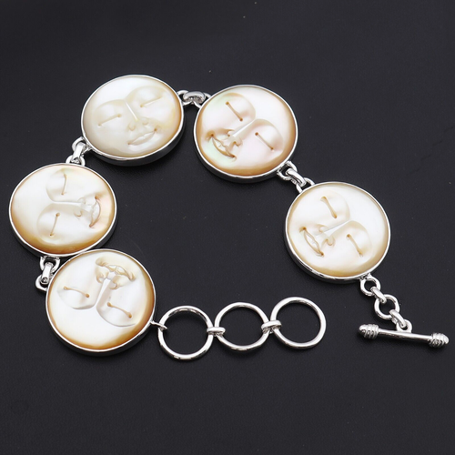 Top! 925 Sterling Silver Mother Of Pearl Smile Moon Face Bracelet | eBay