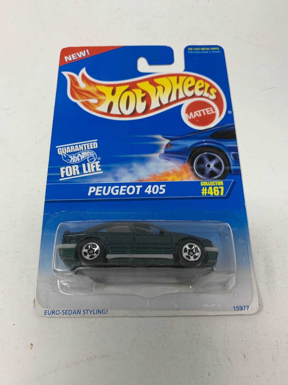 1995 Hot Wheels PEUGEOT 405 Green 5 Spoke Rims #467 Blue Card Euro ...
