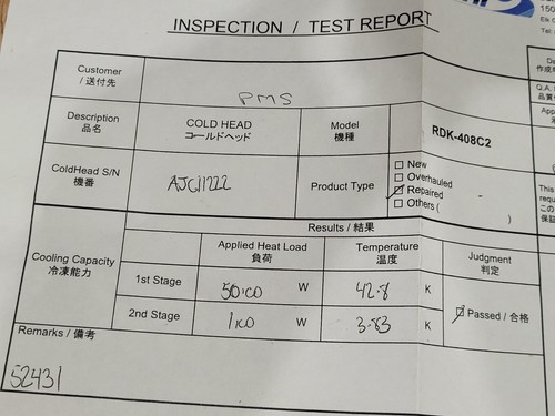 SUMITOMO Cold Head RDK-408C2 Cryocooler | eBay