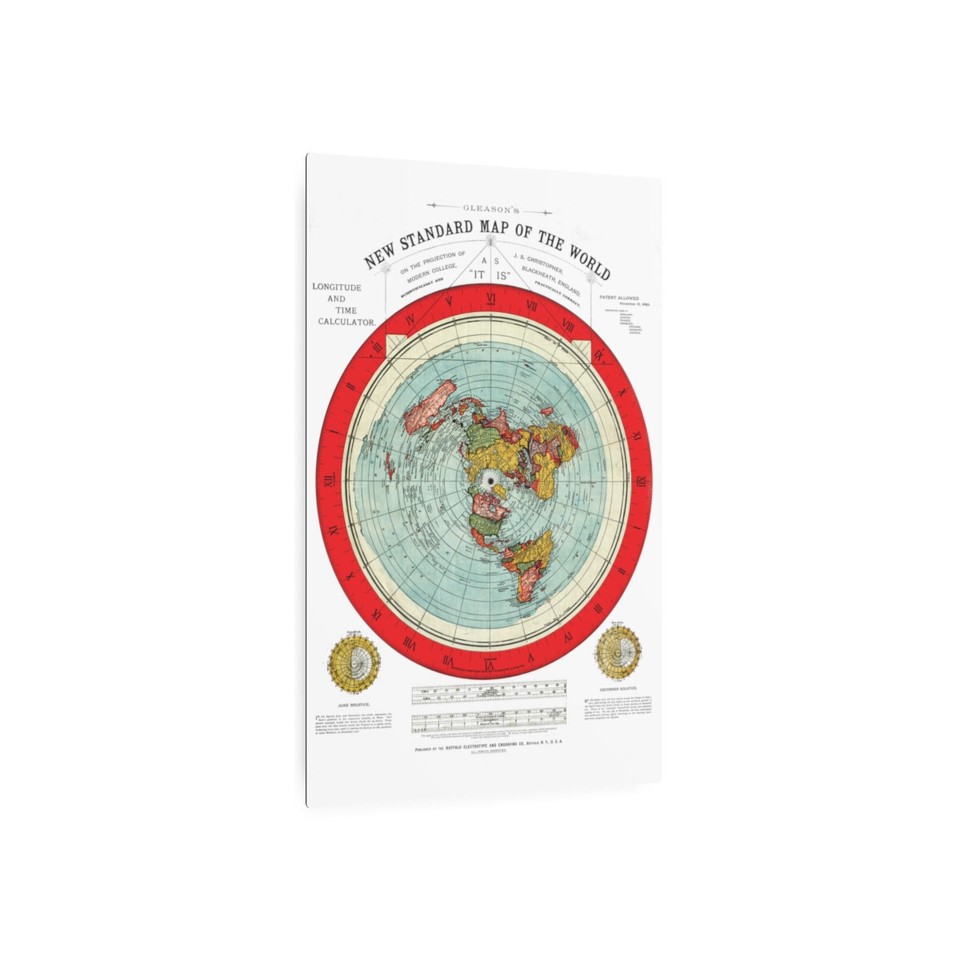 Gleason's 1892 New Standard Map of the World Flat Earth White Metal Art ...