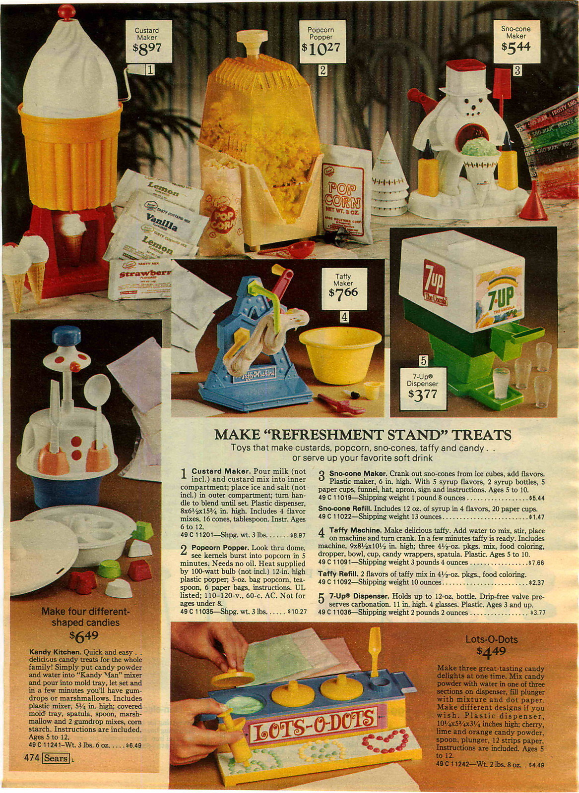1976 PAPER AD Custard Maker 7 Up Dispenser Sno-Cone Popcorn Dots Candy ...
