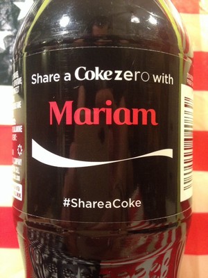 Share A Coke Zero With Mariam Personalized Coca Cola Bottle 2014 | eBay