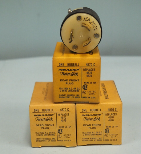 * LOT OF 3 * HUBBELL - 4570C - 15 A, 250 V, 3W, TWIST LOCK DEAD FRONT ...