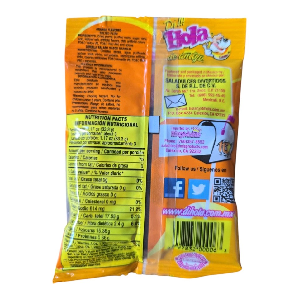 3x Hola salted Plum Orange flav (ciruela sabor naranja) 3.5 oz Mexican ...