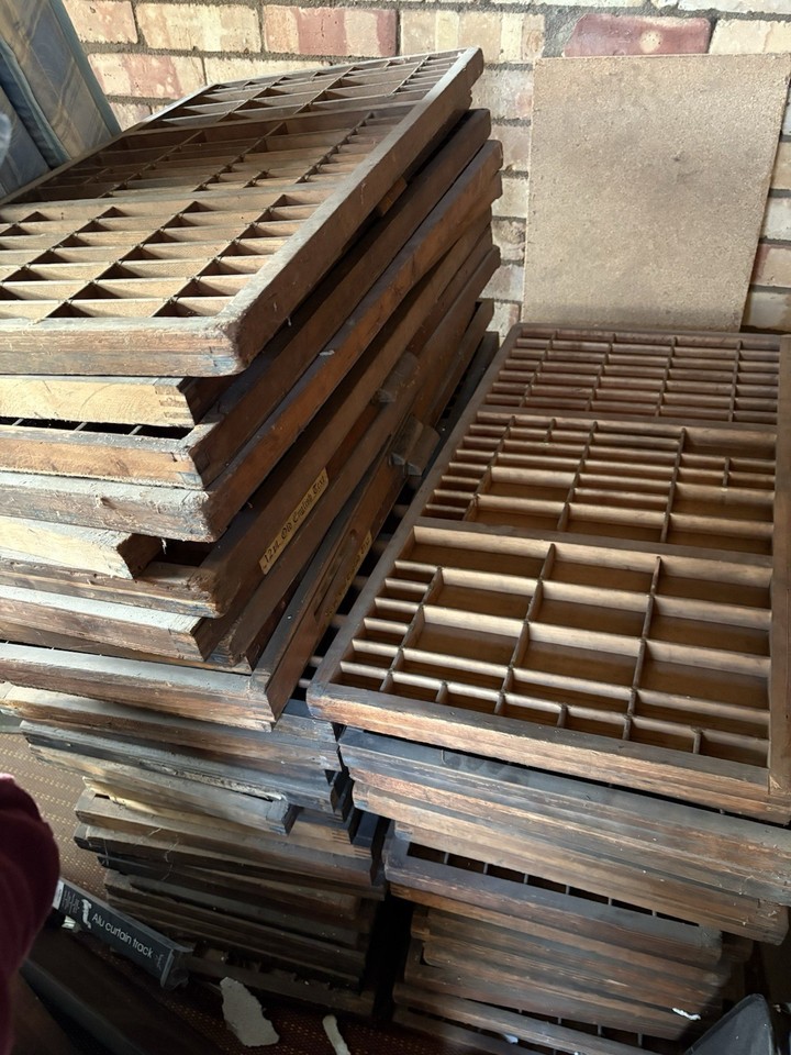 Vintage Wooden Printers Drawer Tray Wall Display Rack Job Lot 50 Trays ...