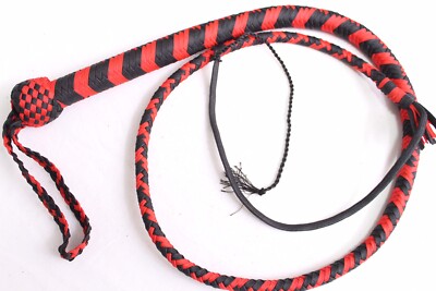 Bullwhip 4 Ft Long, 8Plaited genuine leather Whip, Red & Black , Hand ...