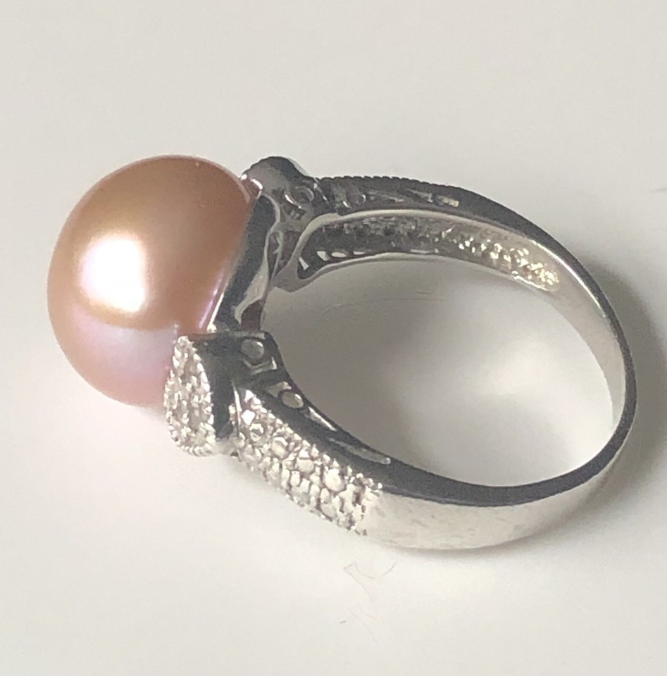 LUC 925 Sterling Silver RING SIZE 6.5 Freshwater Pearl Heart Accented ...