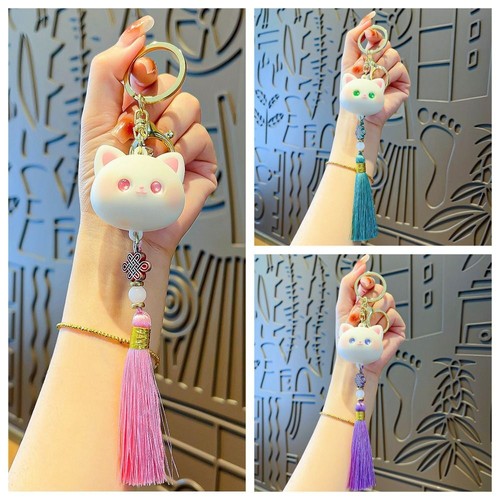 Chinese Style Cartoon Kitten Keychain Carry-on Good Luck Keychain Home ...
