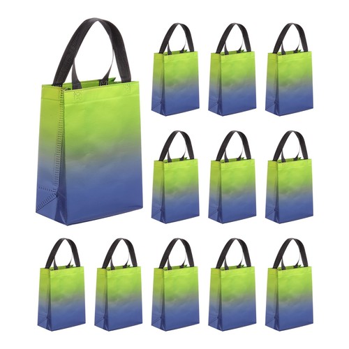 12pcs Reusable Gift Bags, Tote Glossy Grocery Shopping Bag/Green-Blue ...