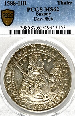 German States Saxony 1588 HB Taler Coin PCGS MS 62 F.STG/STG Thaler UNC ...