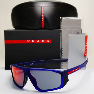 Prada Sunglasses Blue Wrap Mirror Red Grey Transparent PS08WS SPS 08W ...