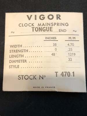 Vigor TONGUE End Clock Mainspring - 38 x 0 x 48" Long - T 470-1 | eBay