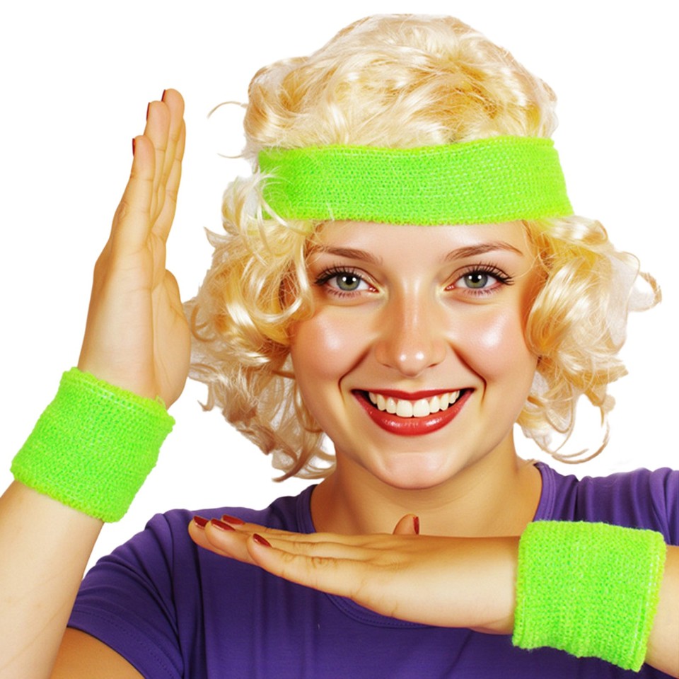 Retro Neon Sports Band Set 80s Wristband Headband w/Leg Band Sports ...