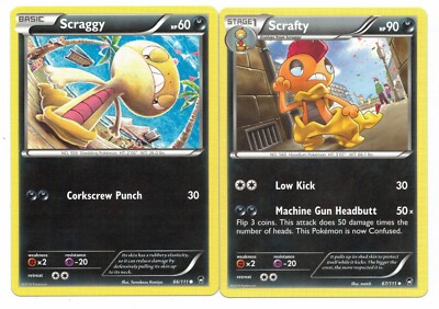 Pokemon Cards: Scrafty 67/111 & Scraggy 66/111 Furious Fists Evolution ...