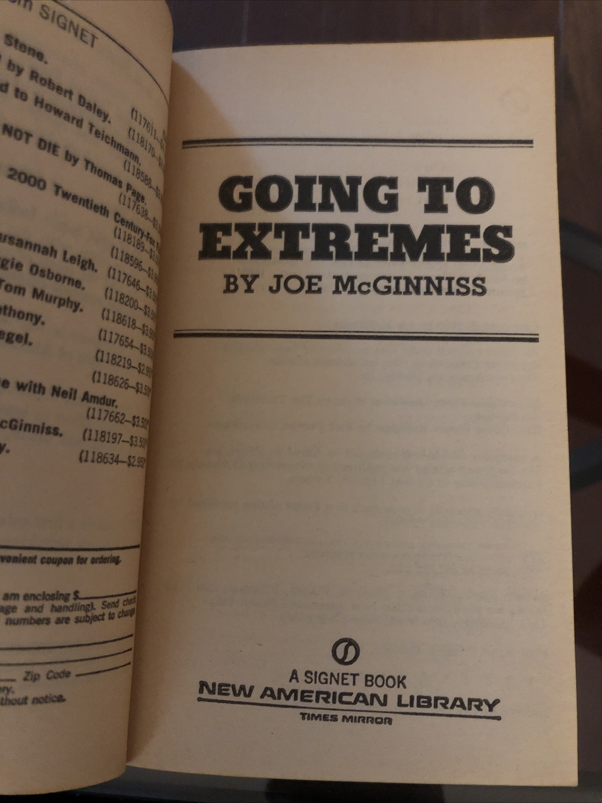 Going to Extremes by Joe McGinness (1982, Paperback) 9780451118196| eBay