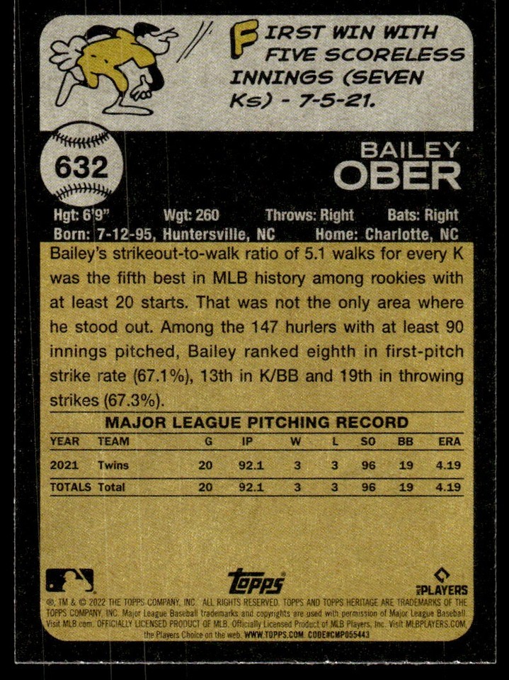 2022 Topps Heritage High Number Bailey Ober Minnesota Twins #632 | eBay