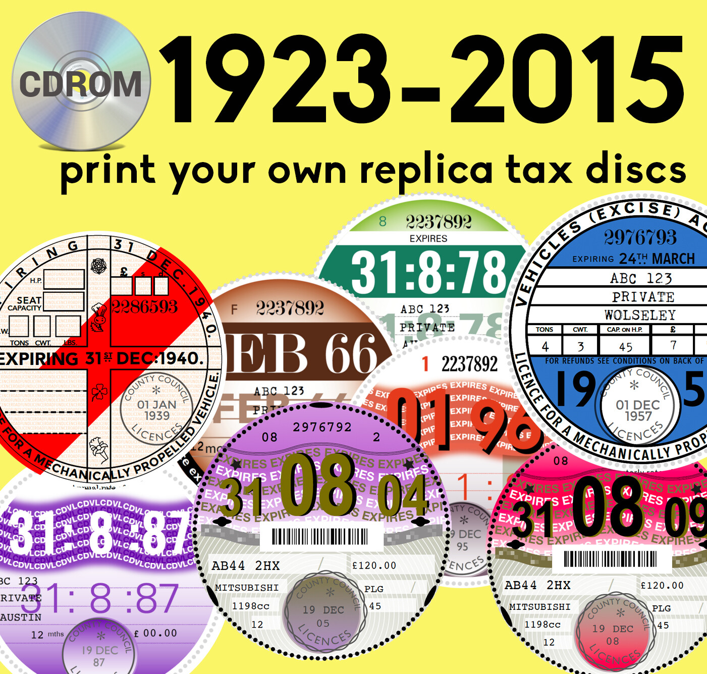 REPRODUCTION REPLICA ROAD TAX DISC Choose design | All years | Print ...