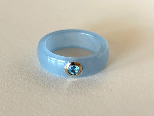 Blue jade ring with faceted blue topaz, 14K accent, QVC size 7 | eBay