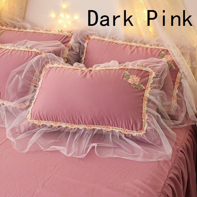Princess Pillowcases Embroidered Lace Ruffle Pillow Cover Home Decor ...