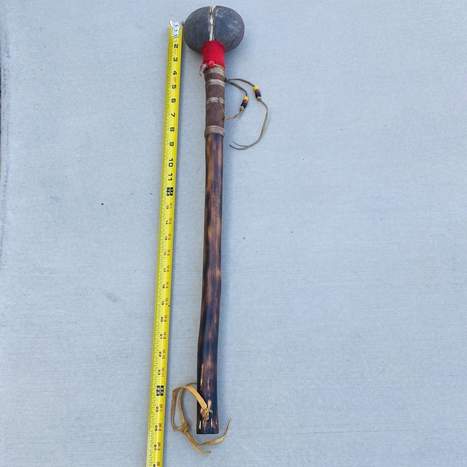 Native American Handmade Stone War Club Tomahawk Hatchet Wood Leather ...