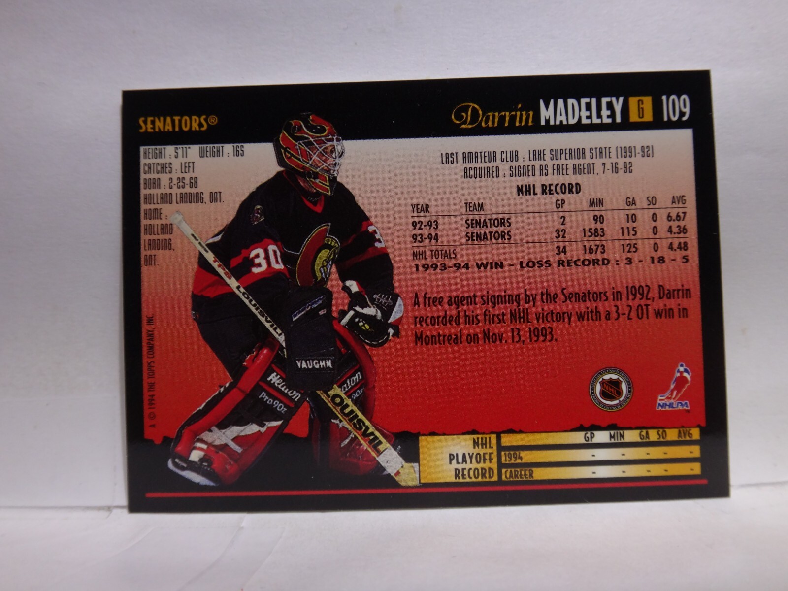 1994-95 O-Pee-Chee Premier - Special Effects #109 Darrin Madeley for ...