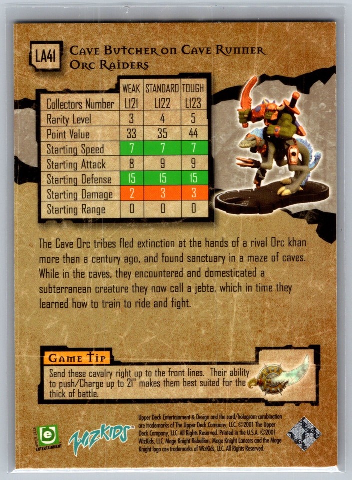2001 Mage Knight Lancers Cave Butcher On Cave Runner #LA41 Trading Card ...