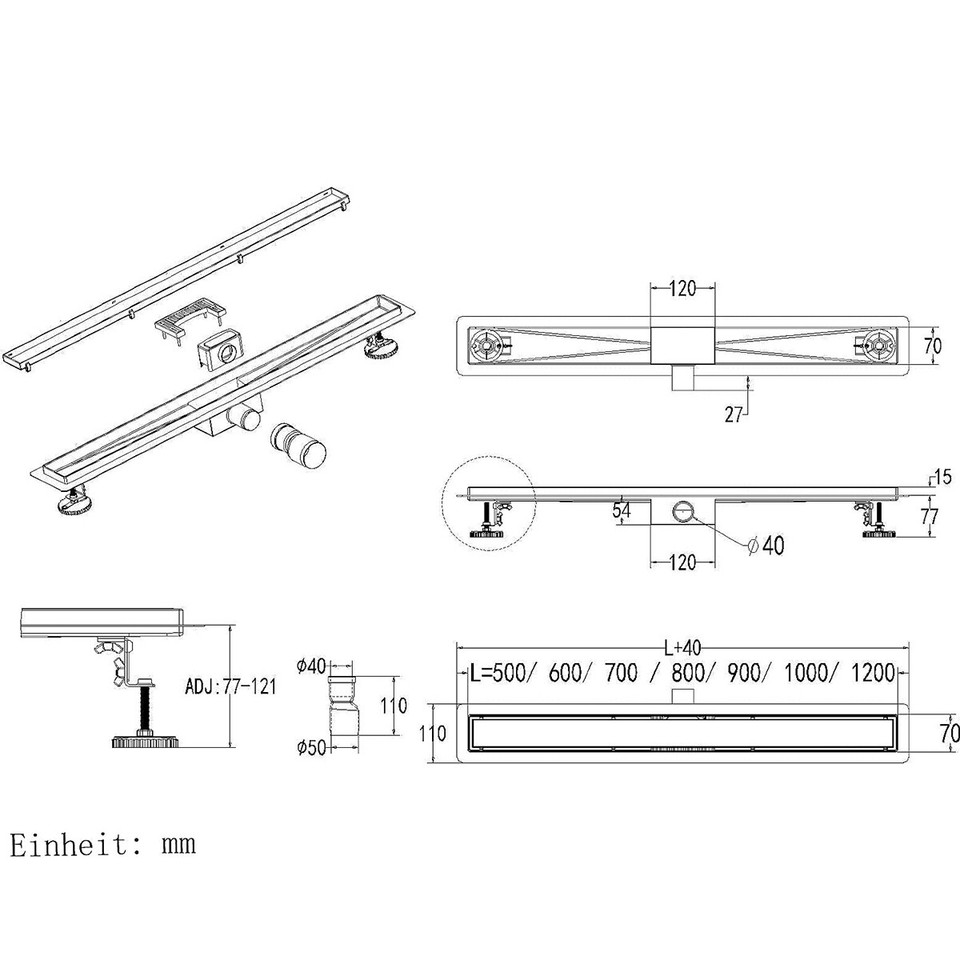 LINEAR SHOWER DRAIN STAINLESS STEEL WETROOM BATHROOM CHANNEL GULLY TRAP ...