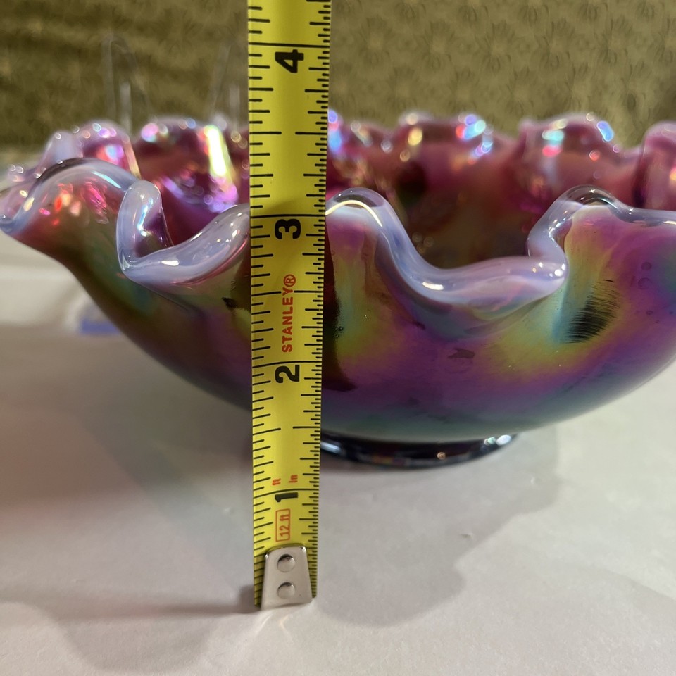 Gorgeous Fenton Purple Carnival Glass Holly Berry Ruffled Edge Bowl | eBay