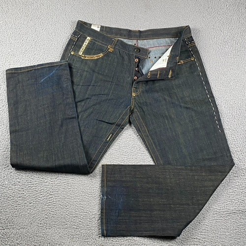 Parish Jeans Men's Size 40 Dark Blue Hip Hop Baggy Gold Studded Button ...